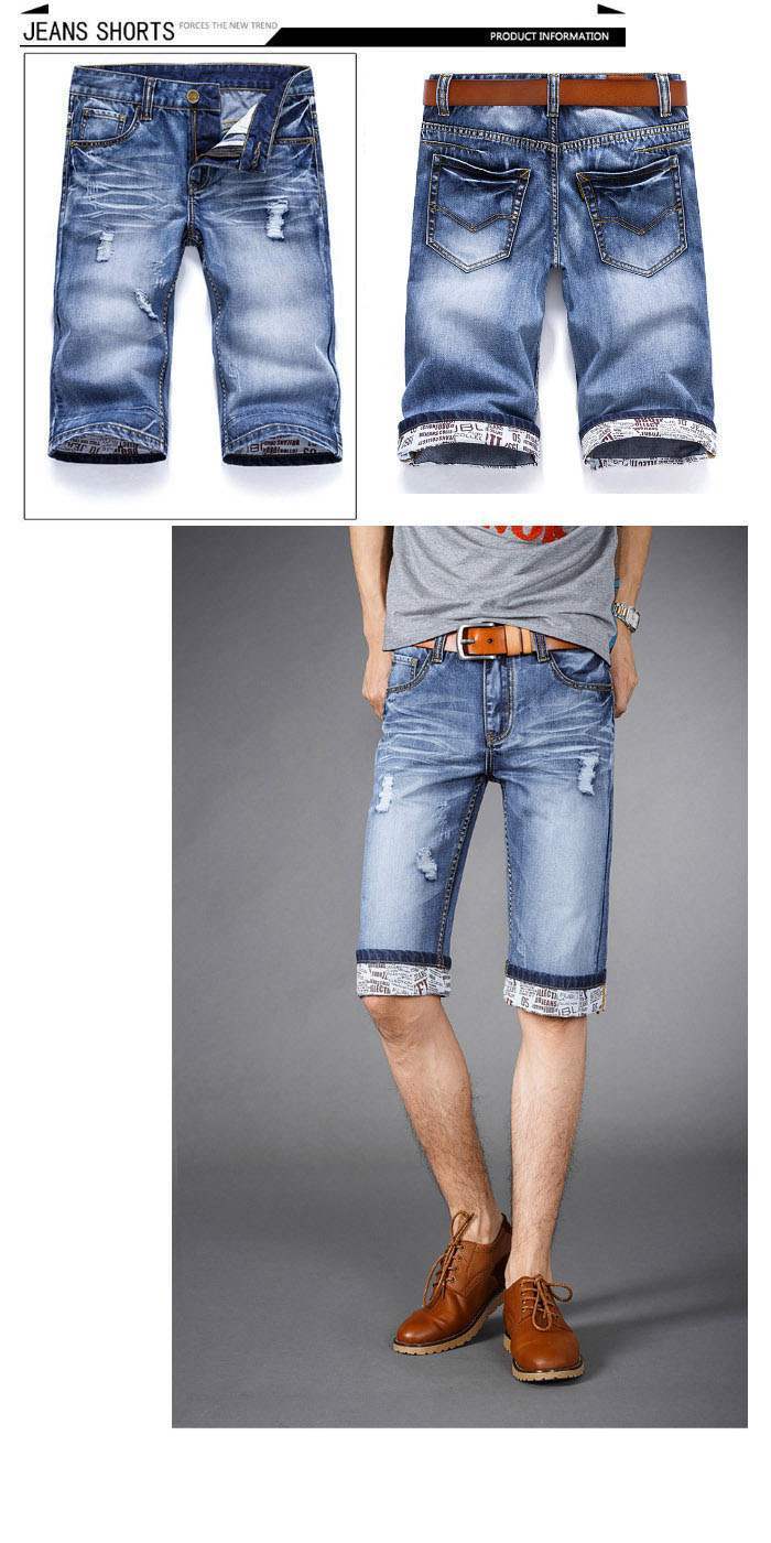 Short Bermuda Homme en Jean Denim Urban Ripped Casual Bleu clair Moyen